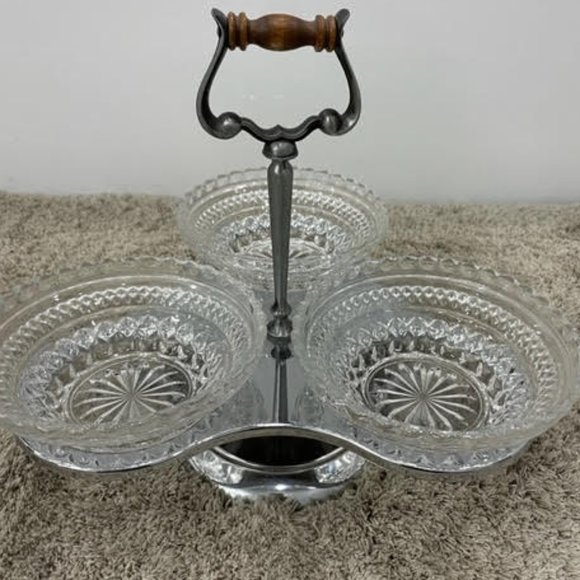 Kitchen | Cut Glass Vintage 3 Condiment Caddy Silver | Poshmark